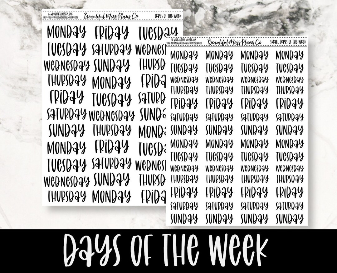Days of the Week Planner Stickers // Script Stickers // Day Stickers - Etsy