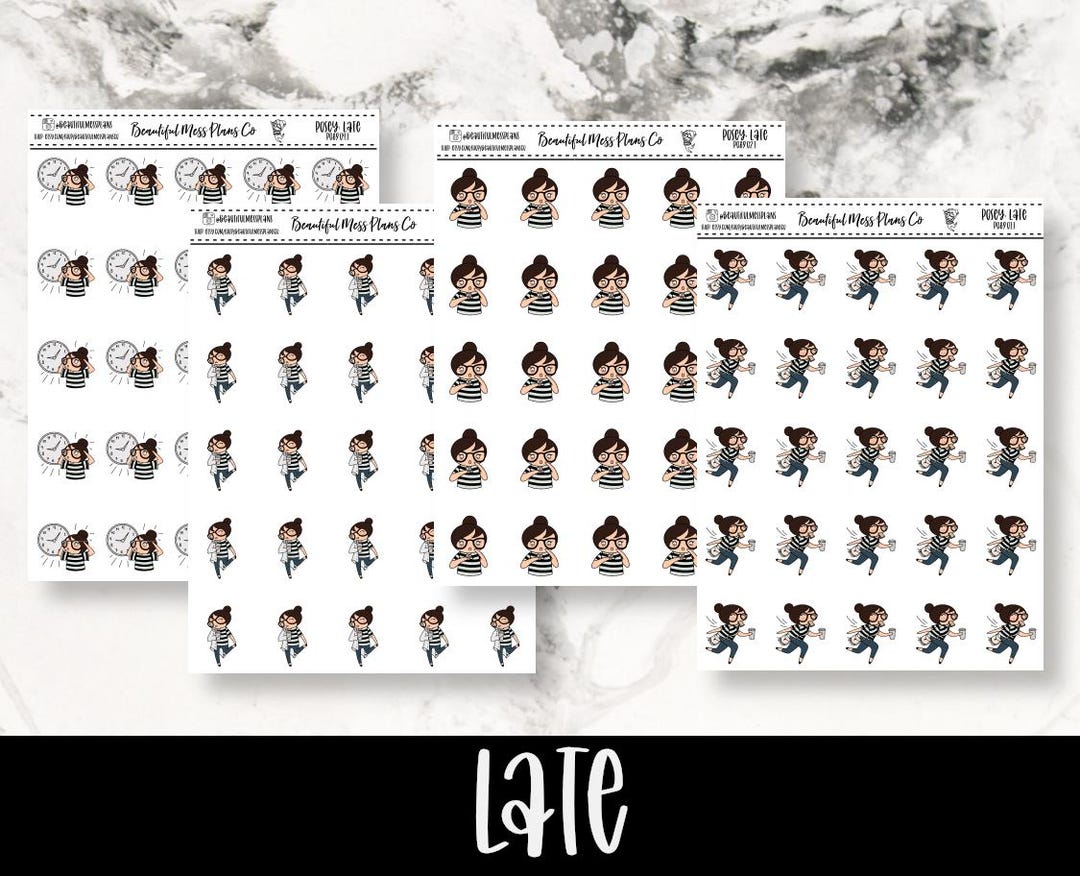 Posey: Late // Planner Stickers // Character Stickers // Late Stickers ...