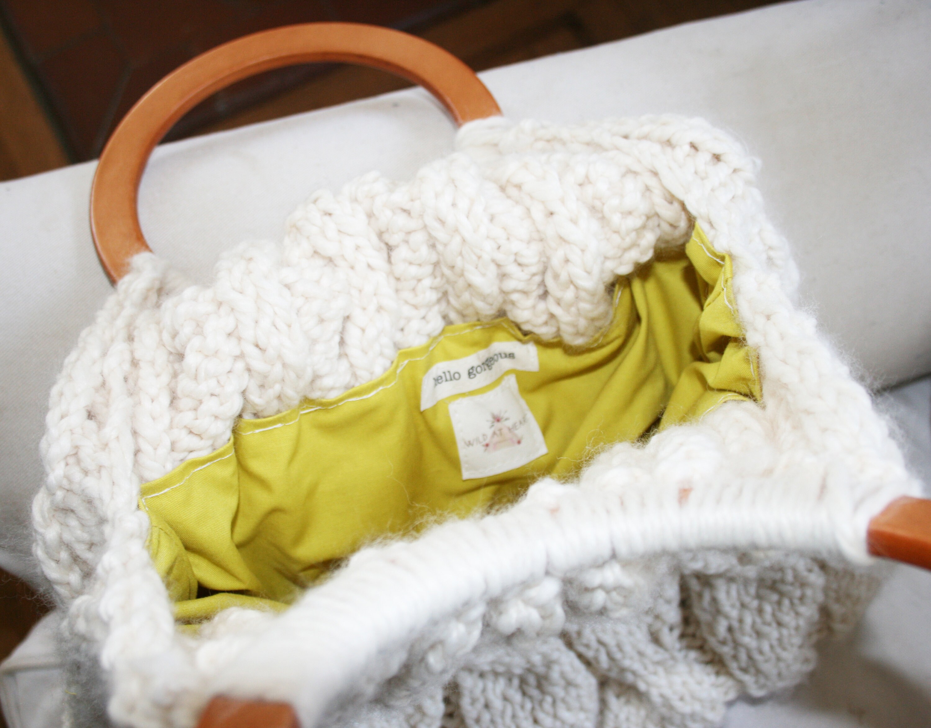 Cable Knit Shopper With Natural Round Wooden Handles - Etsy