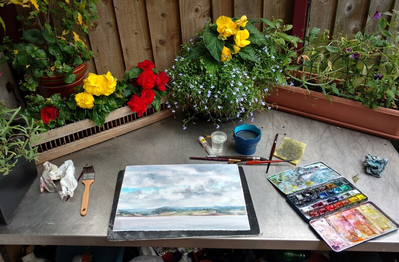 Devon Clouded Sky Watercolor Landscape Original Seascape - Etsy