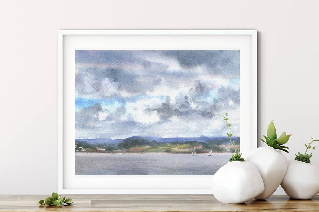 Devon Clouded Sky Watercolor Landscape Original Seascape - Etsy