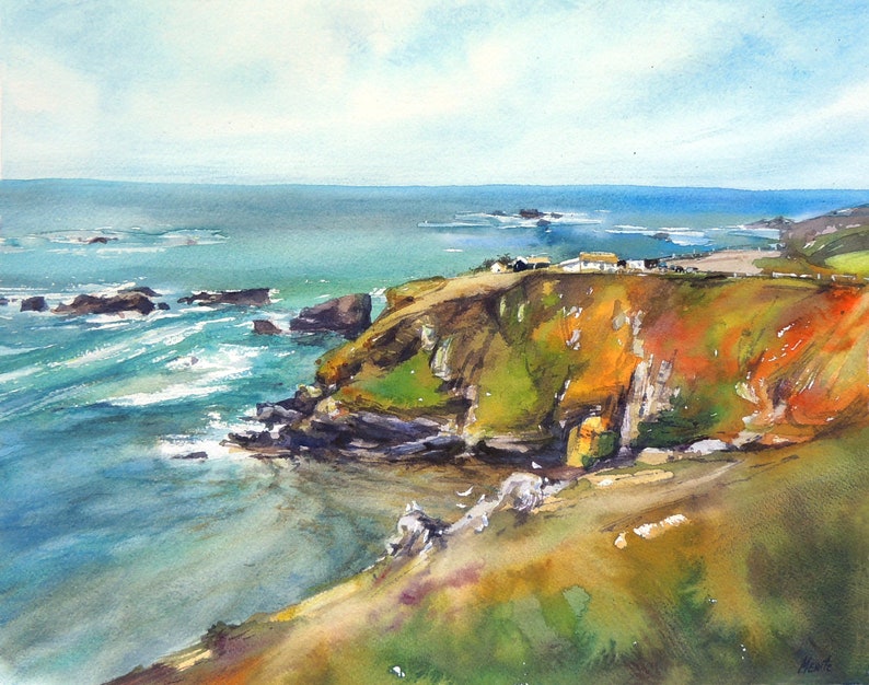 Commission Devon Coastal Wall Art Custom Sea Cliff Watercolor - Etsy
