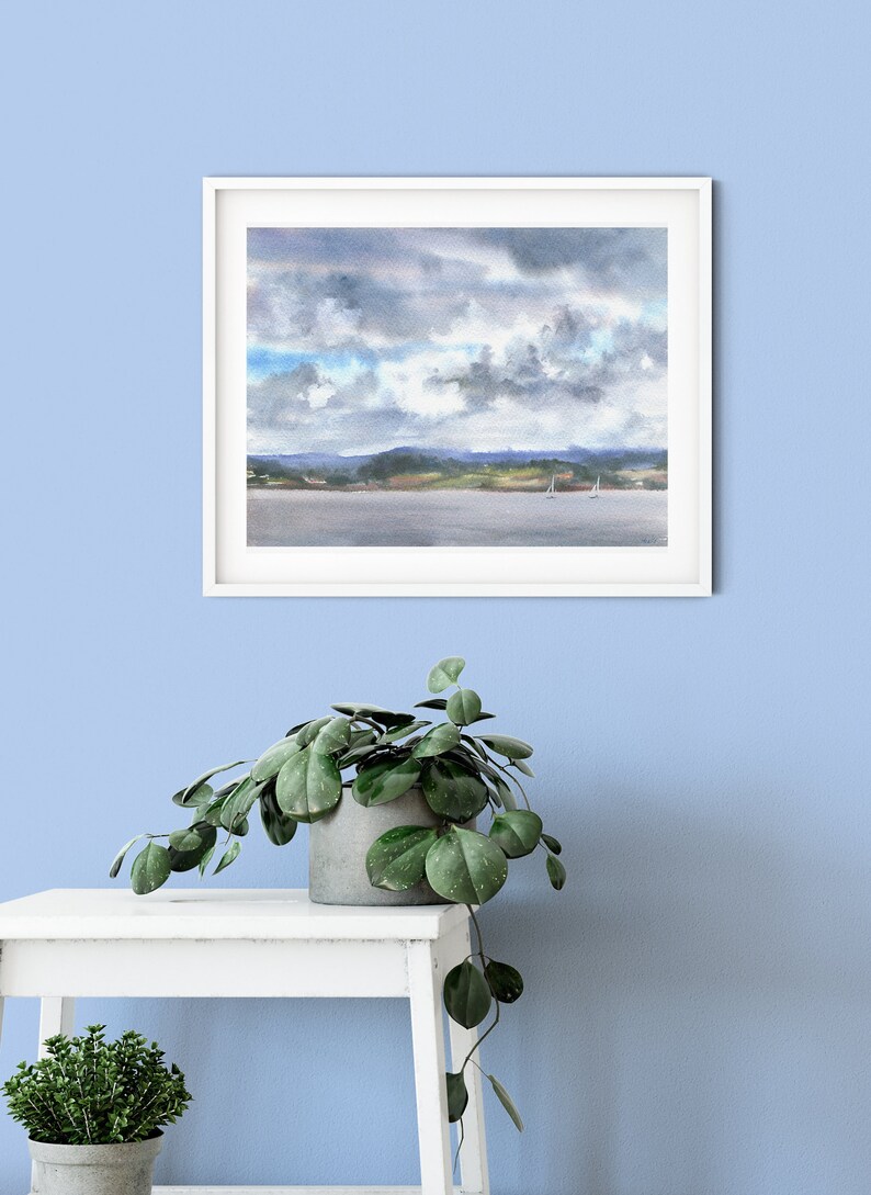 Devon Clouded Sky Watercolor Landscape Original Seascape - Etsy