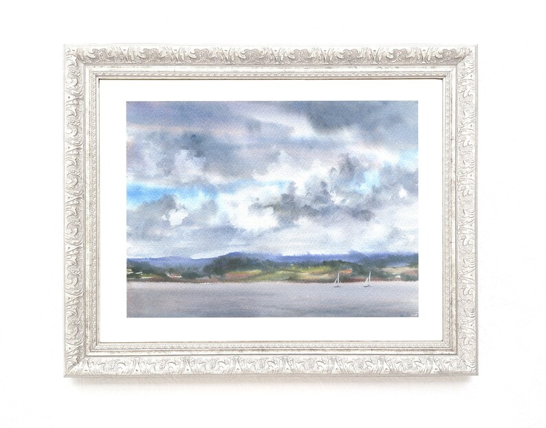Devon Clouded Sky Watercolor Landscape Original Seascape - Etsy