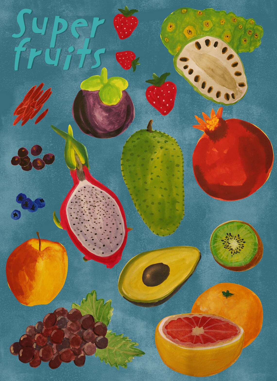 Super Fruits Instant Downloadable Kitchen Wall Art/ Home Decor Print ...