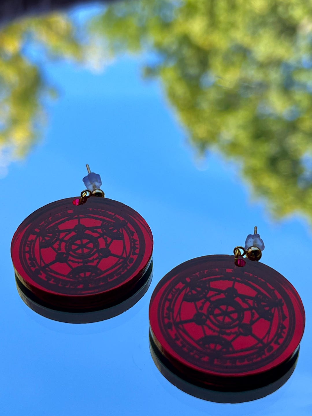 Fullmetal Alchemist Transmutation Circle Red Mirror Earrings - Etsy