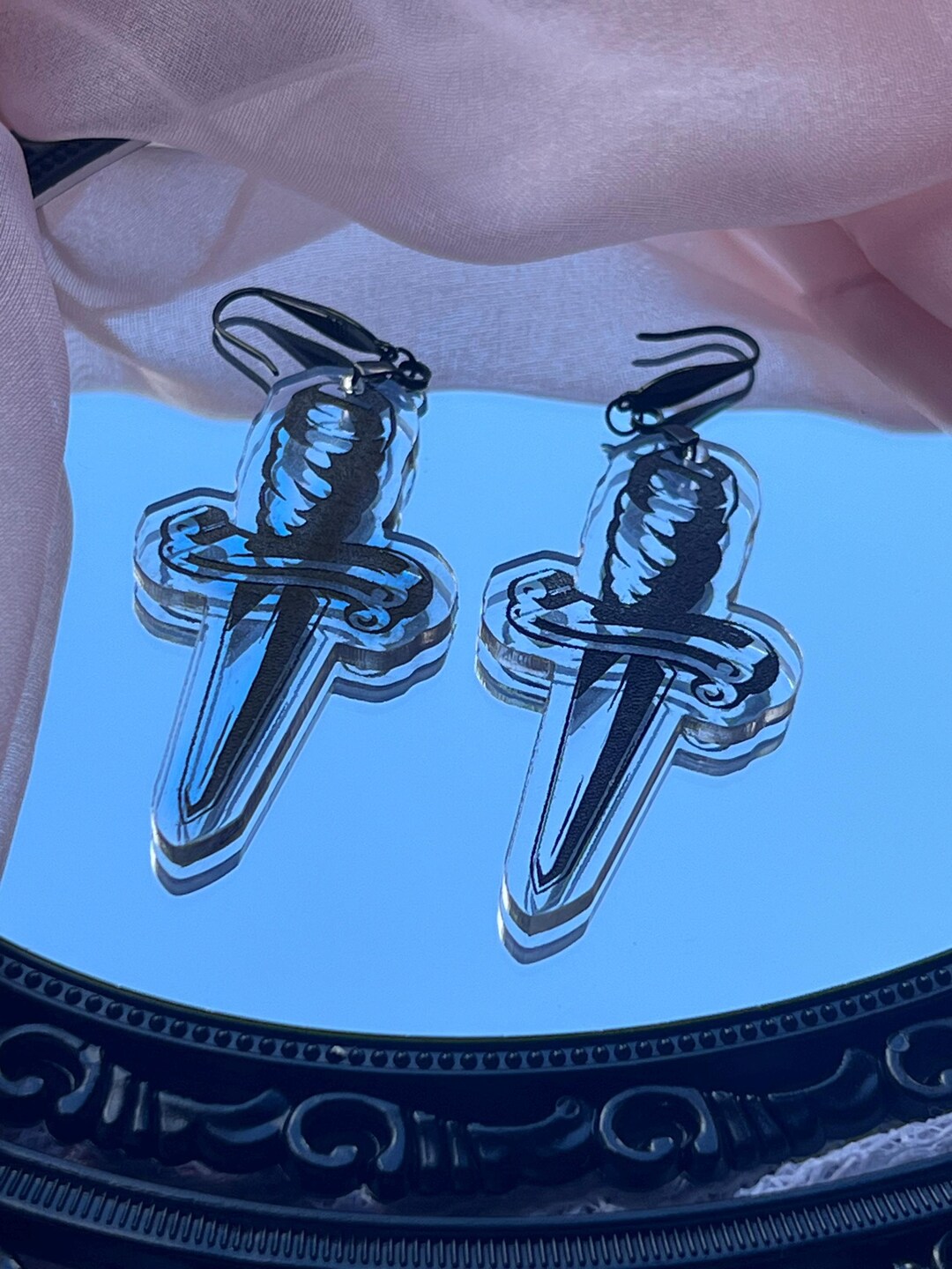 Persona 5 Joker Dagger Clear Acrylic Black Paint Infill Earrings - Etsy