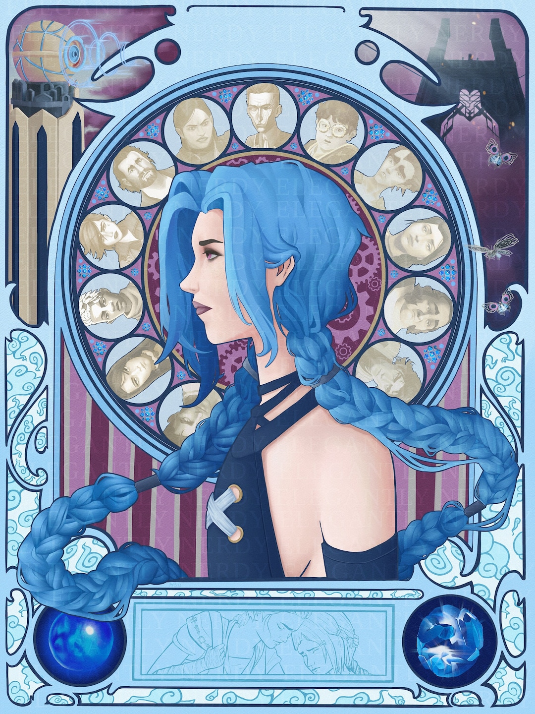 Jinx Arcane League of Legends Art Nouveau Alphonse Mucha Inspired Art ...