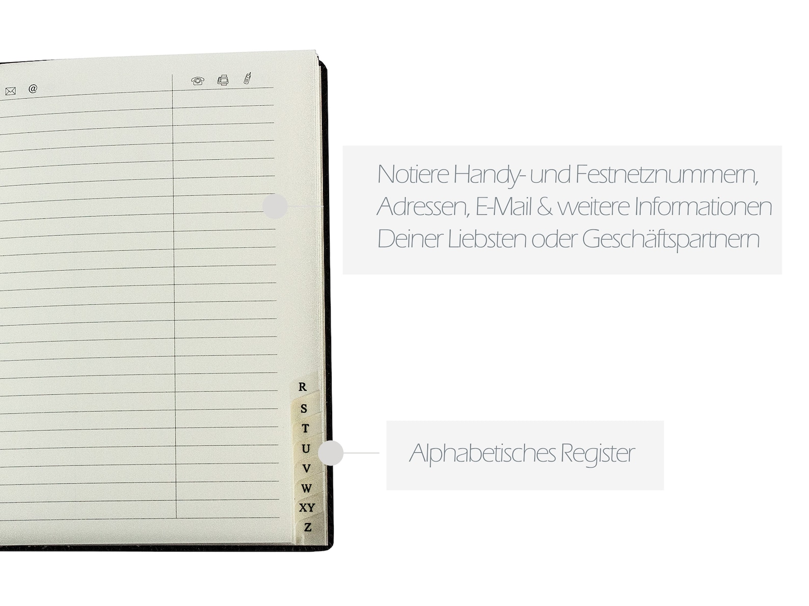 Adressbuch DIN A6 gebunden mit A-Z Register Premium Leder - Telefonbuch ...