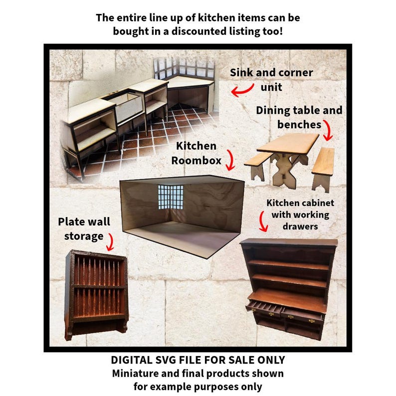 Miniature Kitchen Room Box SVG File Digital Download for Laser Cutting ...