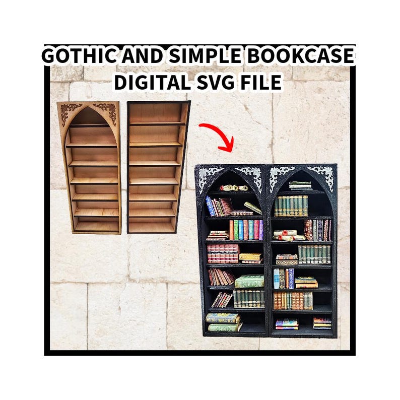 Miniature Gothic & Tall Bookcase - SVG File - Digital Download for ...