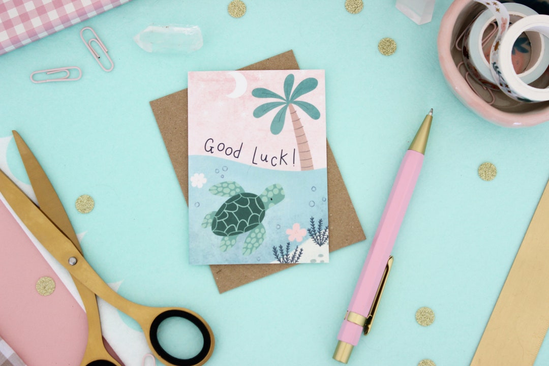 Good Luck Turtle Card Good Luck Card Mini Card A7 Card Greetings Card ...