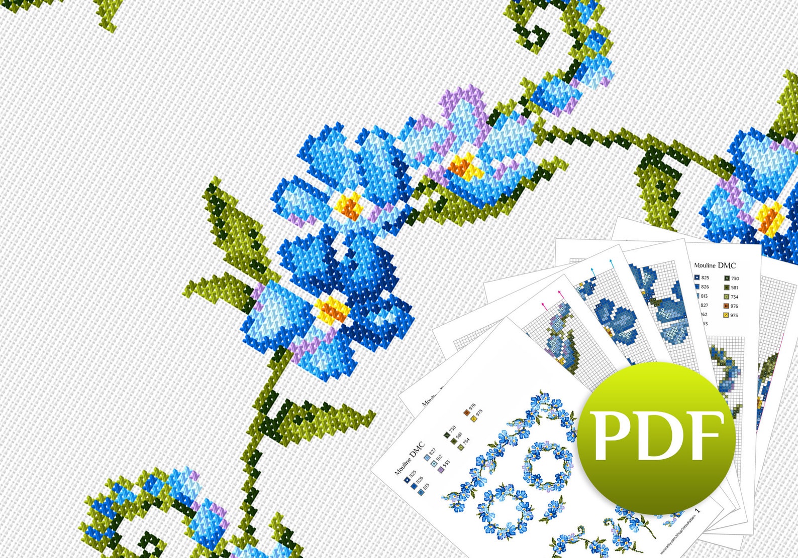 Forget Me Not Cross Stitch Pattern Set: Wreath & Borders X-stitch (PDF ...