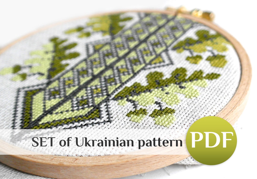 SET 6 Ukrainian Cross Stitch Pattern Oak Leaves Cross Stitch Floral PDF ...