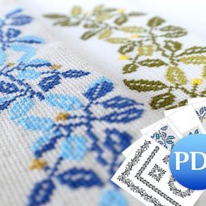 Set Borders Leaf Cross Stitch Pattern PDF Floral Cross Stitch Border ...