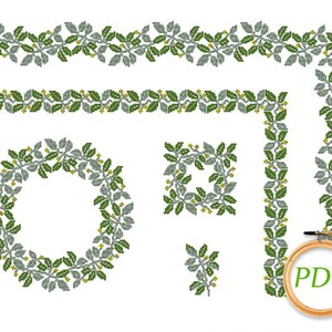 Set Borders Leaf Cross Stitch Pattern PDF Floral Cross Stitch Border ...