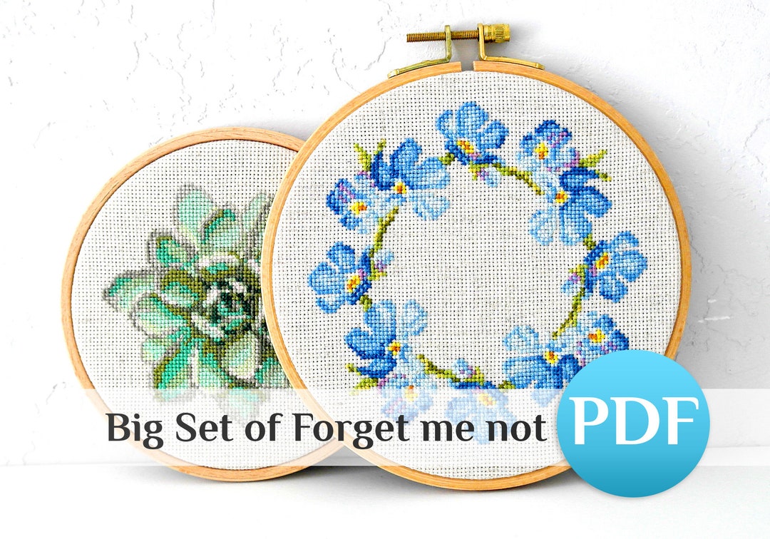 Forget Me Not Cross Stitch Pattern Set: Wreath & Borders X-stitch (PDF ...