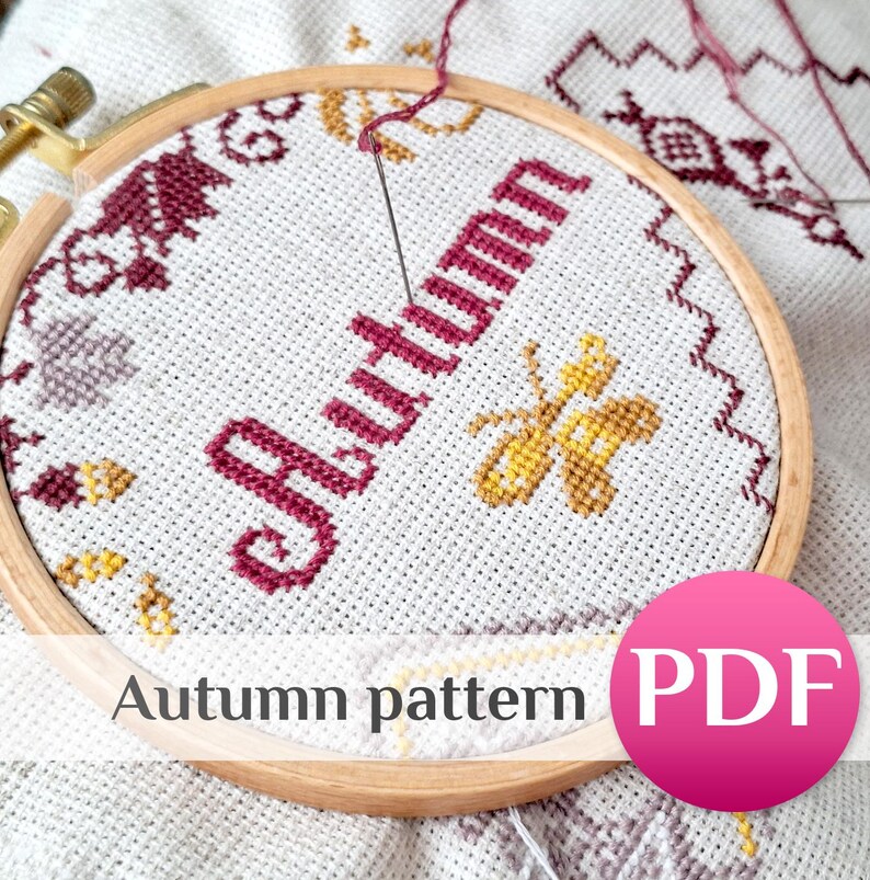Autumn Quaker Sampler Cross Stitch Pattern PDF: Counted Primitive Fall ...