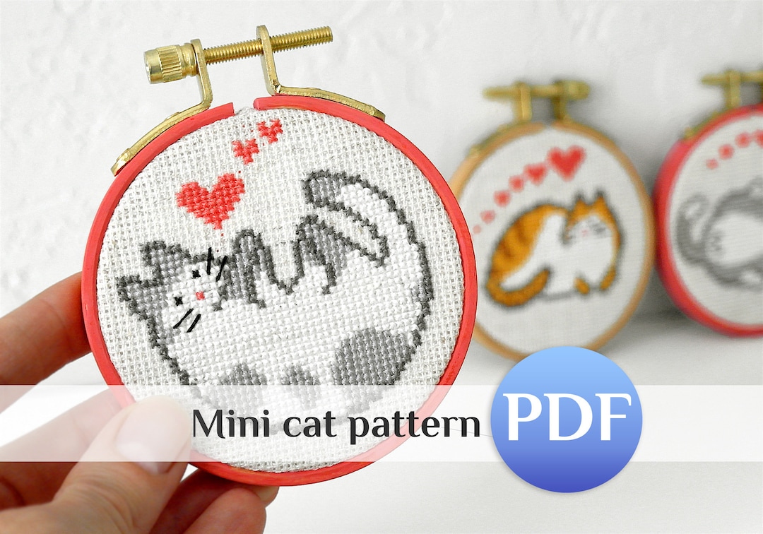 Mini Kitten Cross Stitch Pattern: Funny Beginner Animal Embroidery Love ...