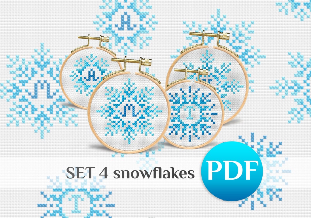 SET 4 Mini Snowflakes Cross Stitch Bundle Christmas Patterns Monogram ...