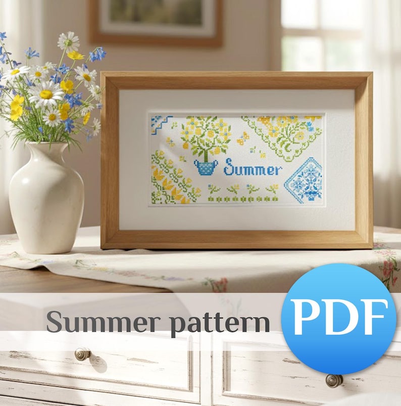 Summer Quaker Sampler Cross Stitch Pattern PDF: Counted Primitive ...