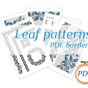 Set Borders Leaf Cross Stitch Pattern PDF Floral Cross Stitch Border ...