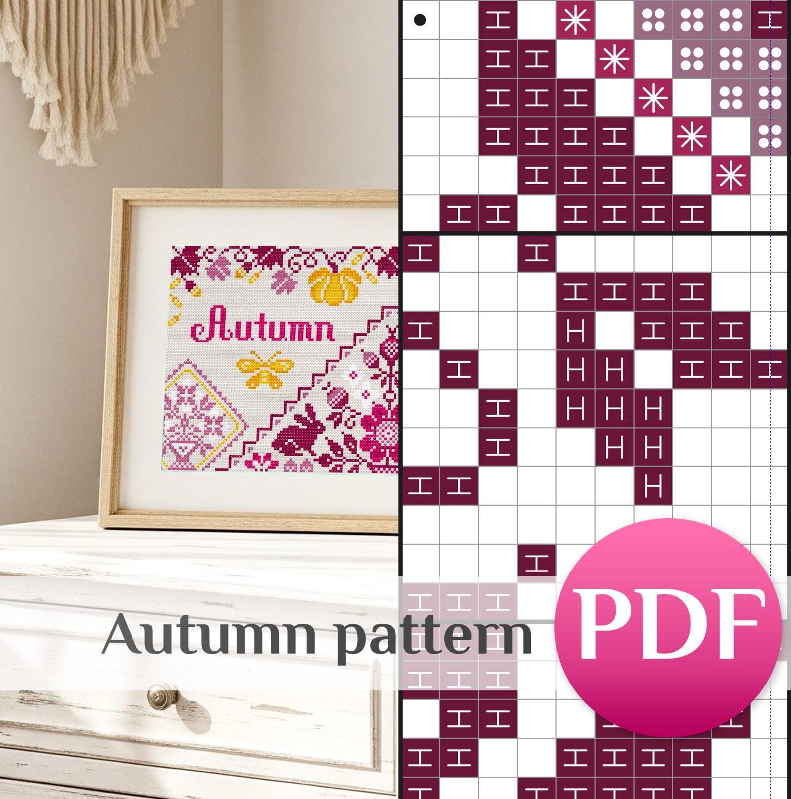 Autumn Quaker Sampler Cross Stitch Pattern PDF: Counted Primitive Fall ...