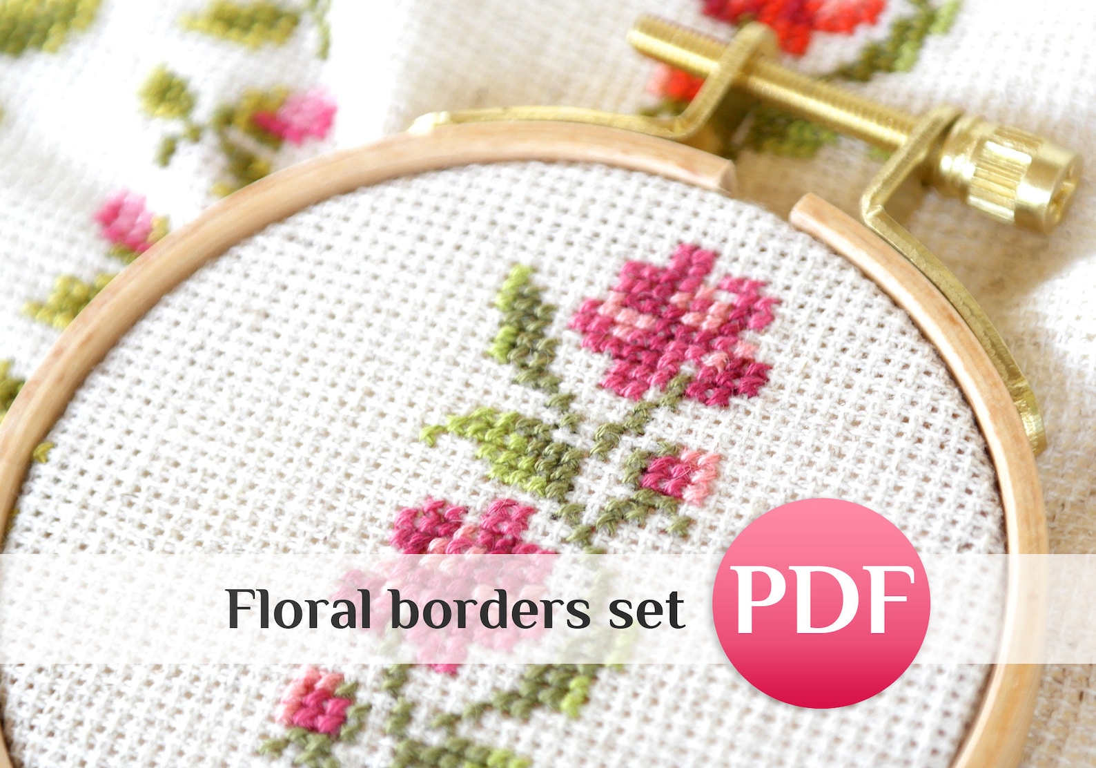Rose Cross Stitch Pattern: Easy Floral Border Set, 3 Color Palette (PDF ...