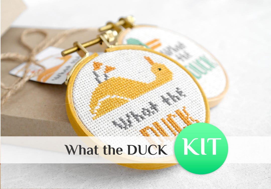 Funny What the Duck Cross Stitch KIT: Simple Beginner Easy Mini ...