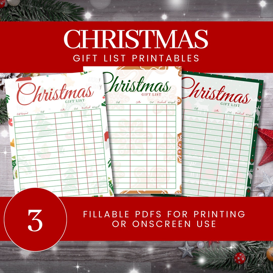 Printable / Editable / Fillable Christmas Gift List Fun Holiday Designs ...