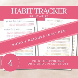 Printable Habit Tracker / Universal Habit Tracker / Digital Planner / Happy Colors / Boho Colors ...