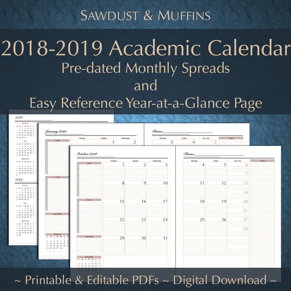 Printable Editable Academic Calendar/ Teacher Planner/ Daily Weekly ...