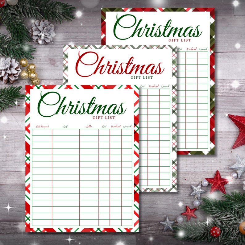 12 Printable / Editable / Fillable Christmas Gift Lists and BONUS Word ...