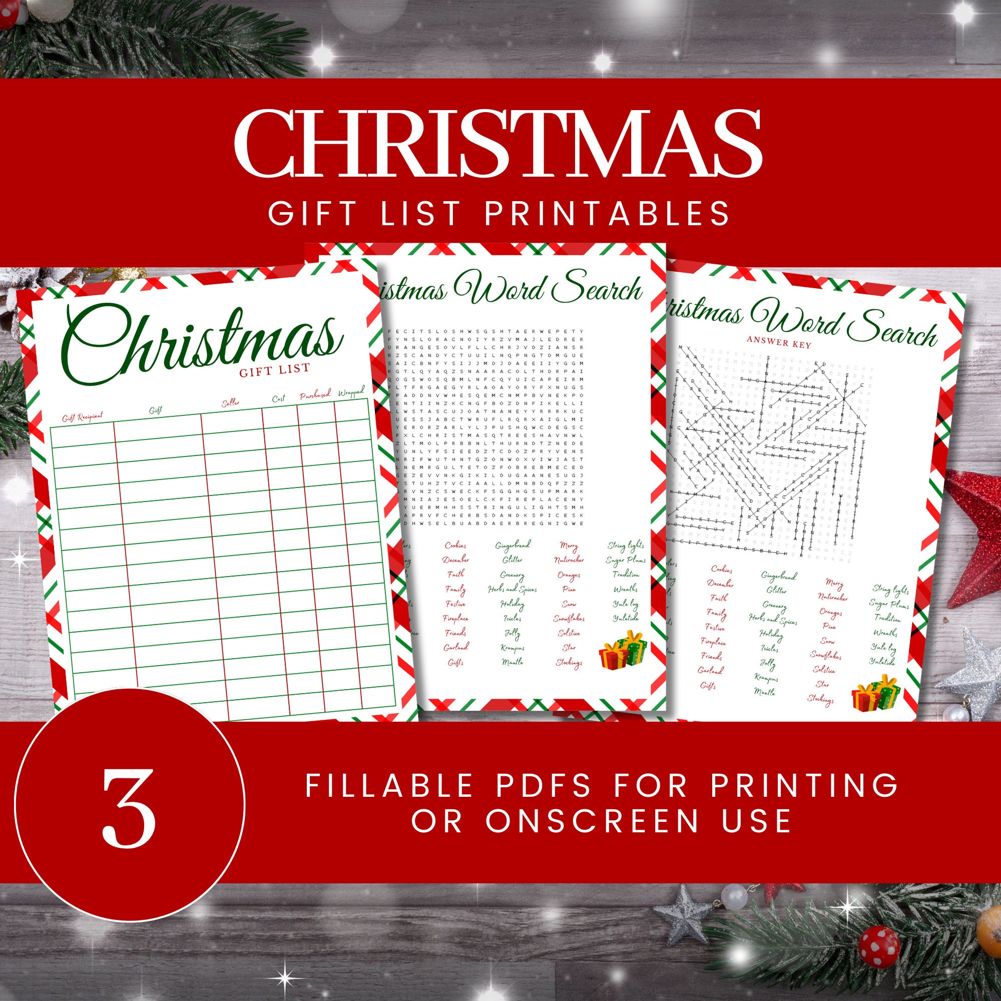 Printable Christmas Word Search With Answer Key and Editable/fillable ...