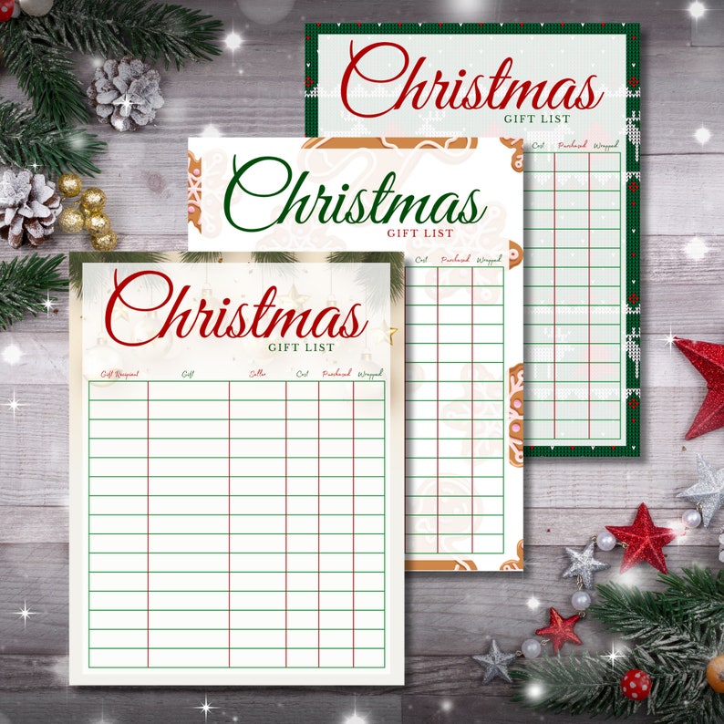 Printable / Editable / Fillable Christmas Gift List Fun Holiday Designs ...