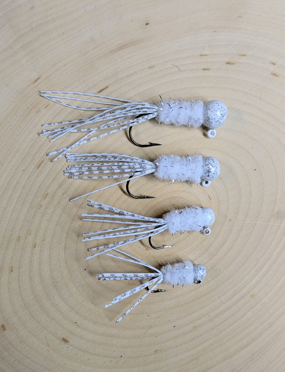 White Silver Flake Crappie/bass Jig 5 #162 per Pack 4 Sizes 2 Hook ...