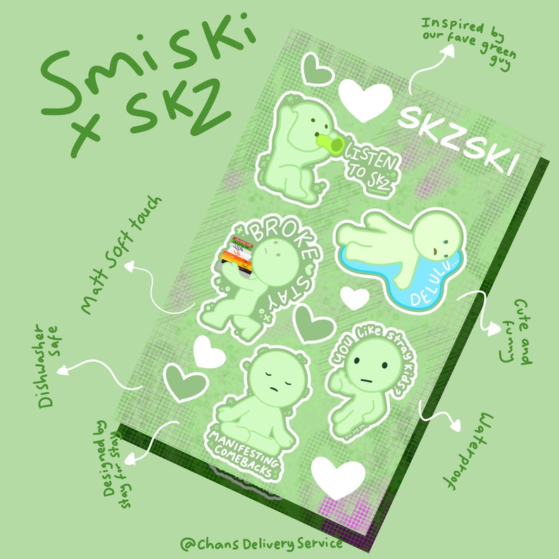Stray Kids X Smiski Sticker Sheet | 1 X Sheet | 5 X Stickers | Kpop ...