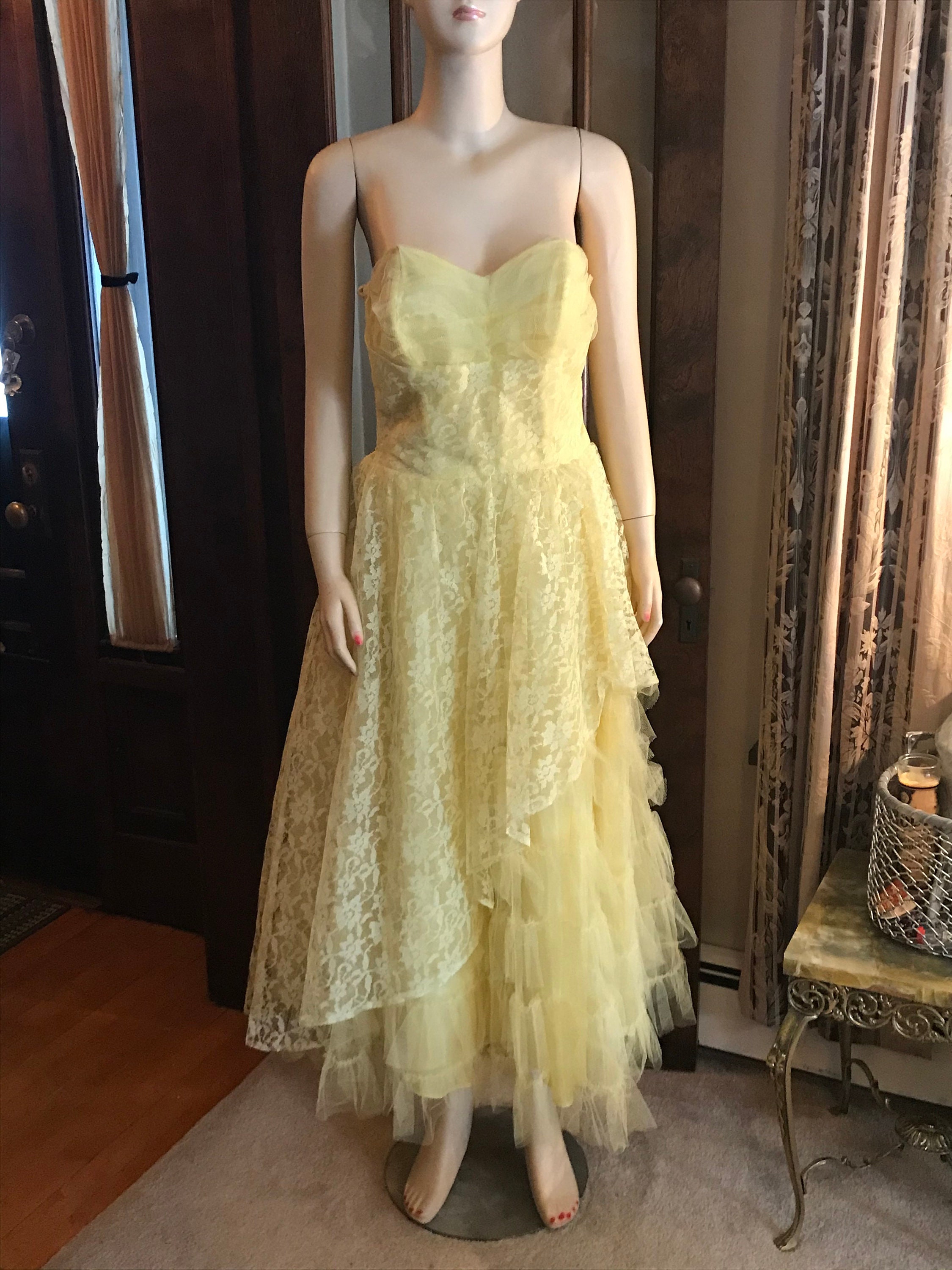 Precious Lemon Yellow 1950’s Prom Dress - Etsy