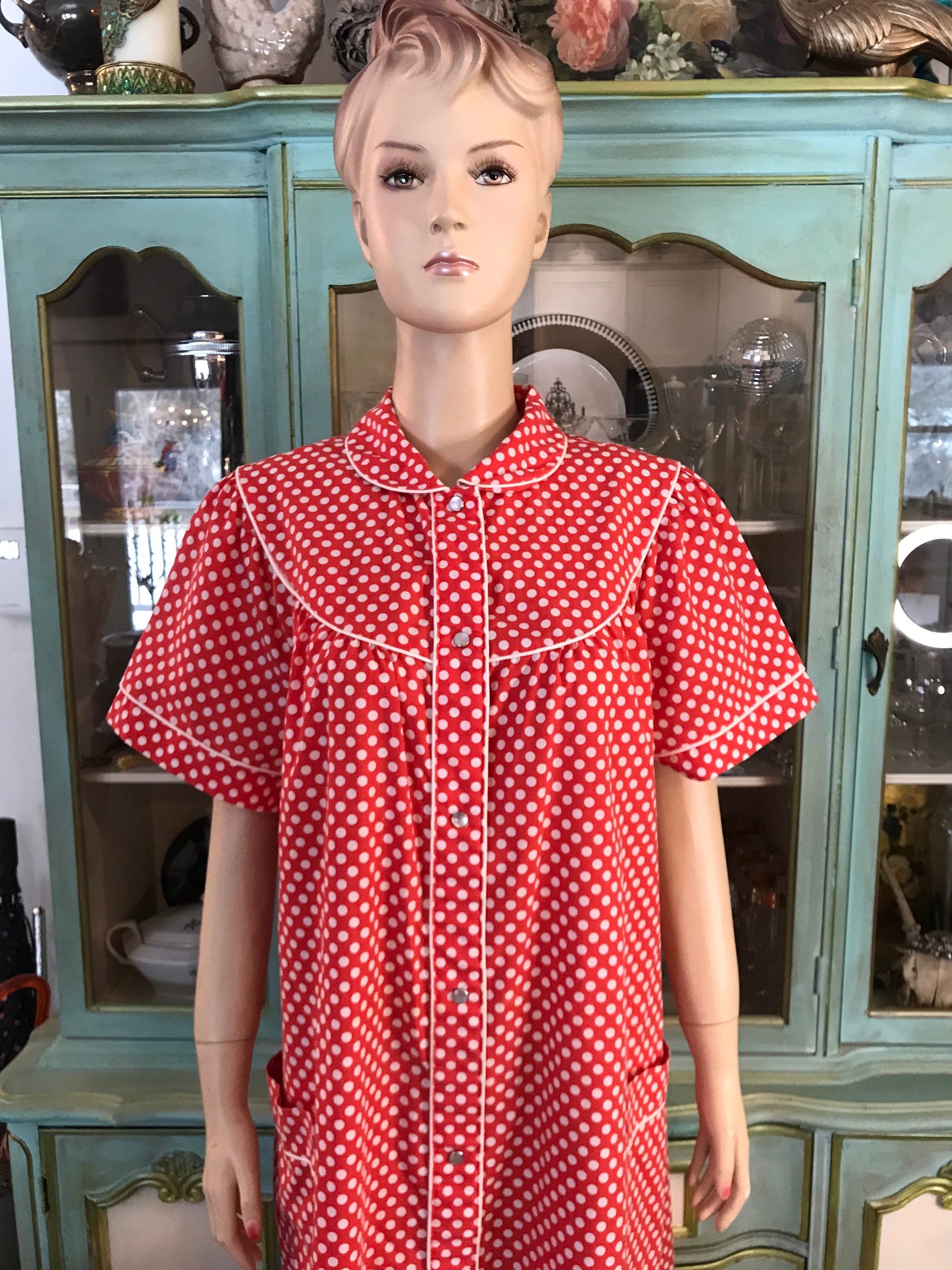 Vintage Red and White Polka Dot House-dress - Etsy