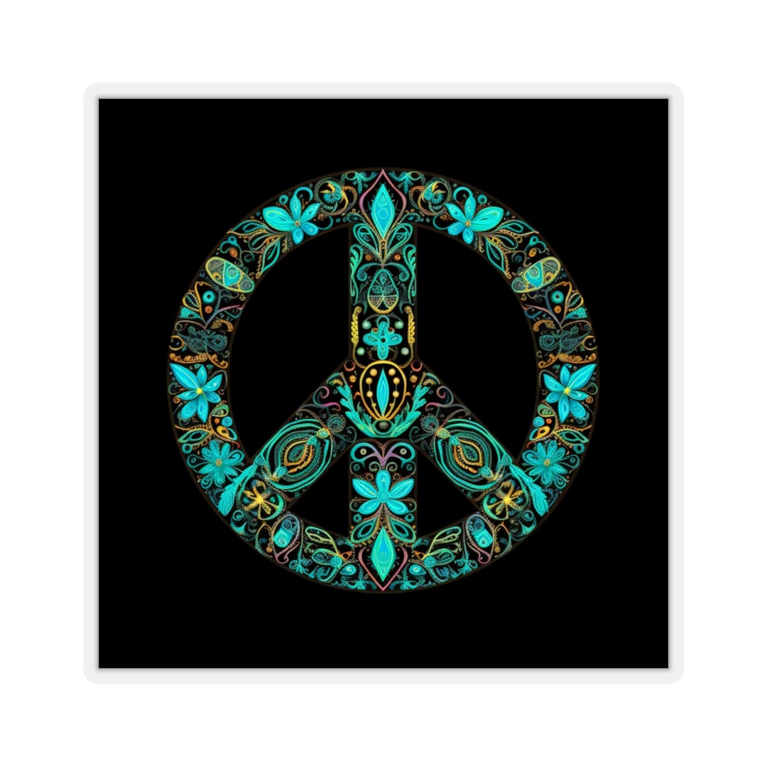 Turquoise Peace Sign. Black Background. - Etsy
