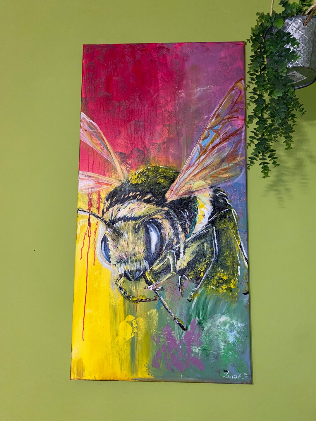 Original Bee Painting, Orgianl Artwork, Bee Painting, Canvas Painting ...