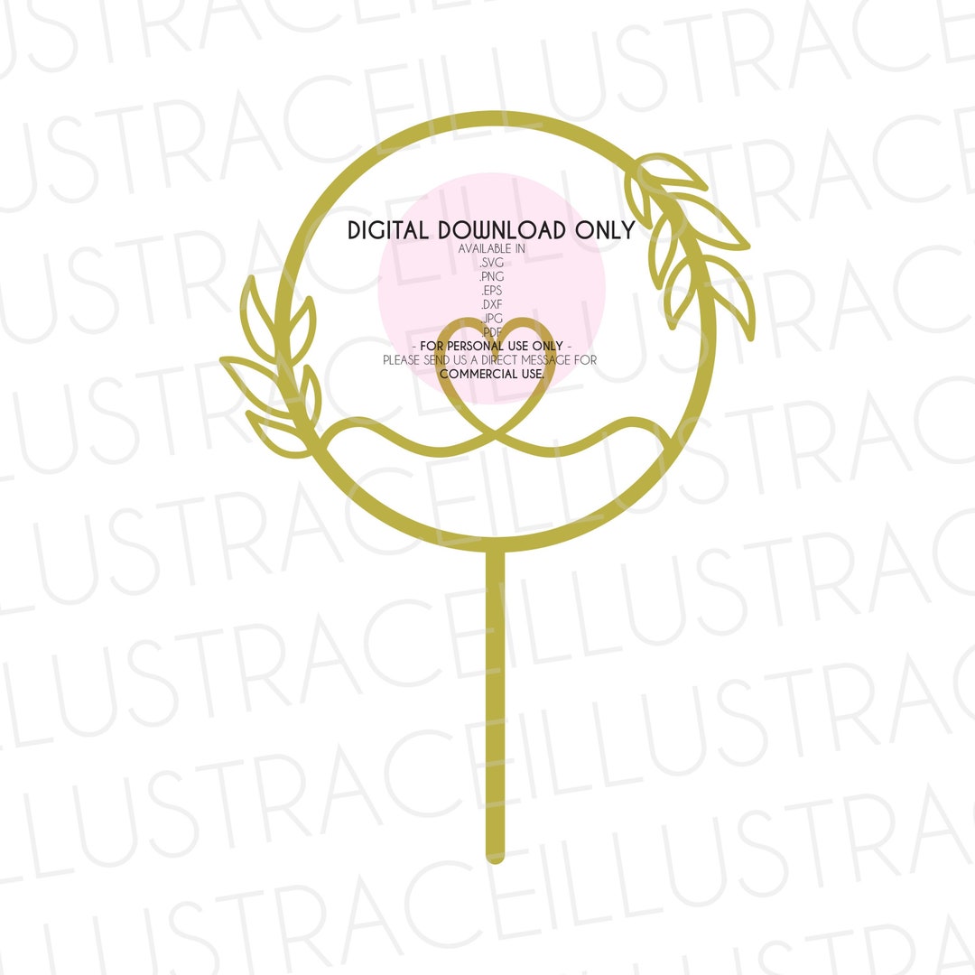 SVG Heart Wreath Cake Topper - Custom Cake Topper Design Cut, Template ...