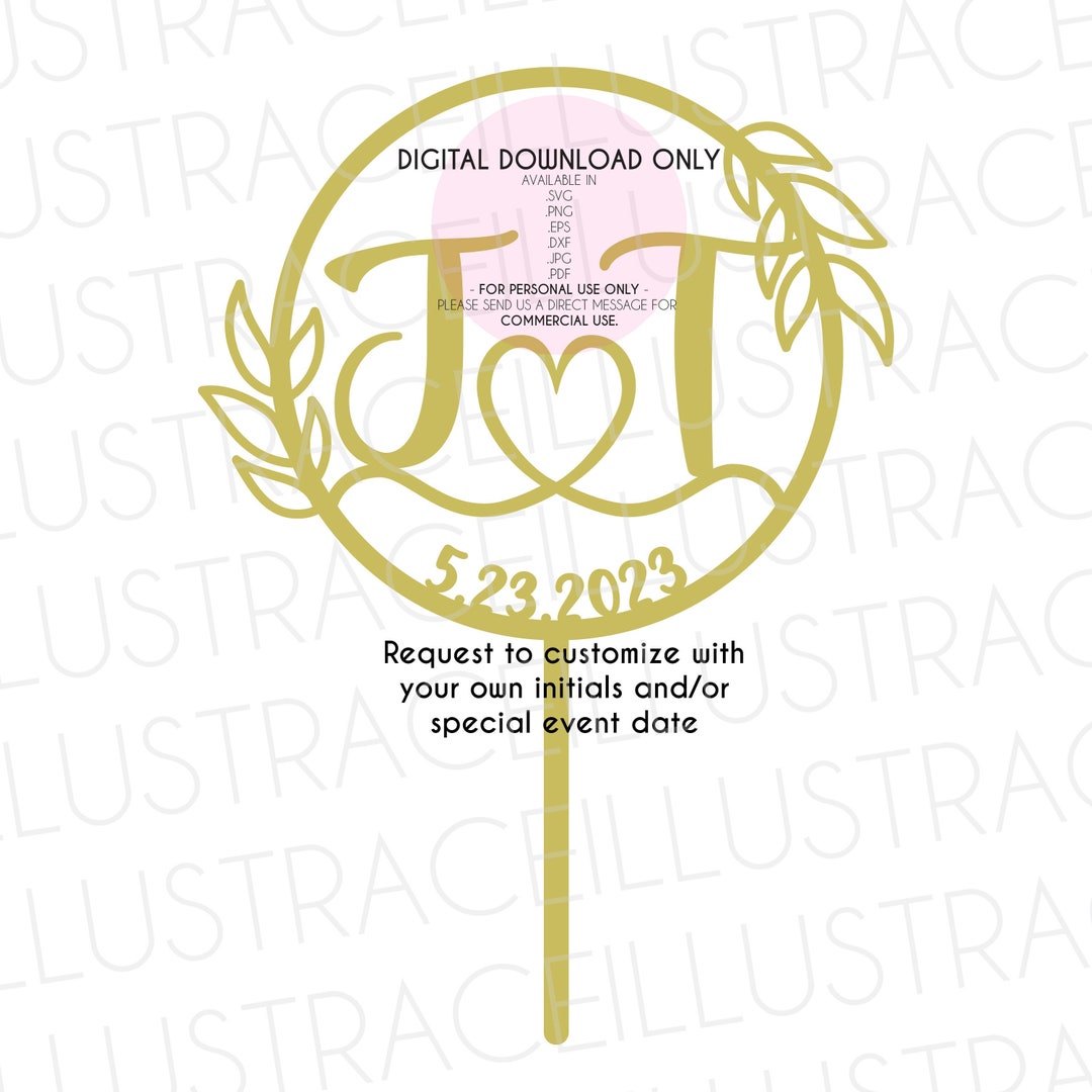SVG Heart Wreath Cake Topper - Custom Cake Topper Design Cut, Template ...