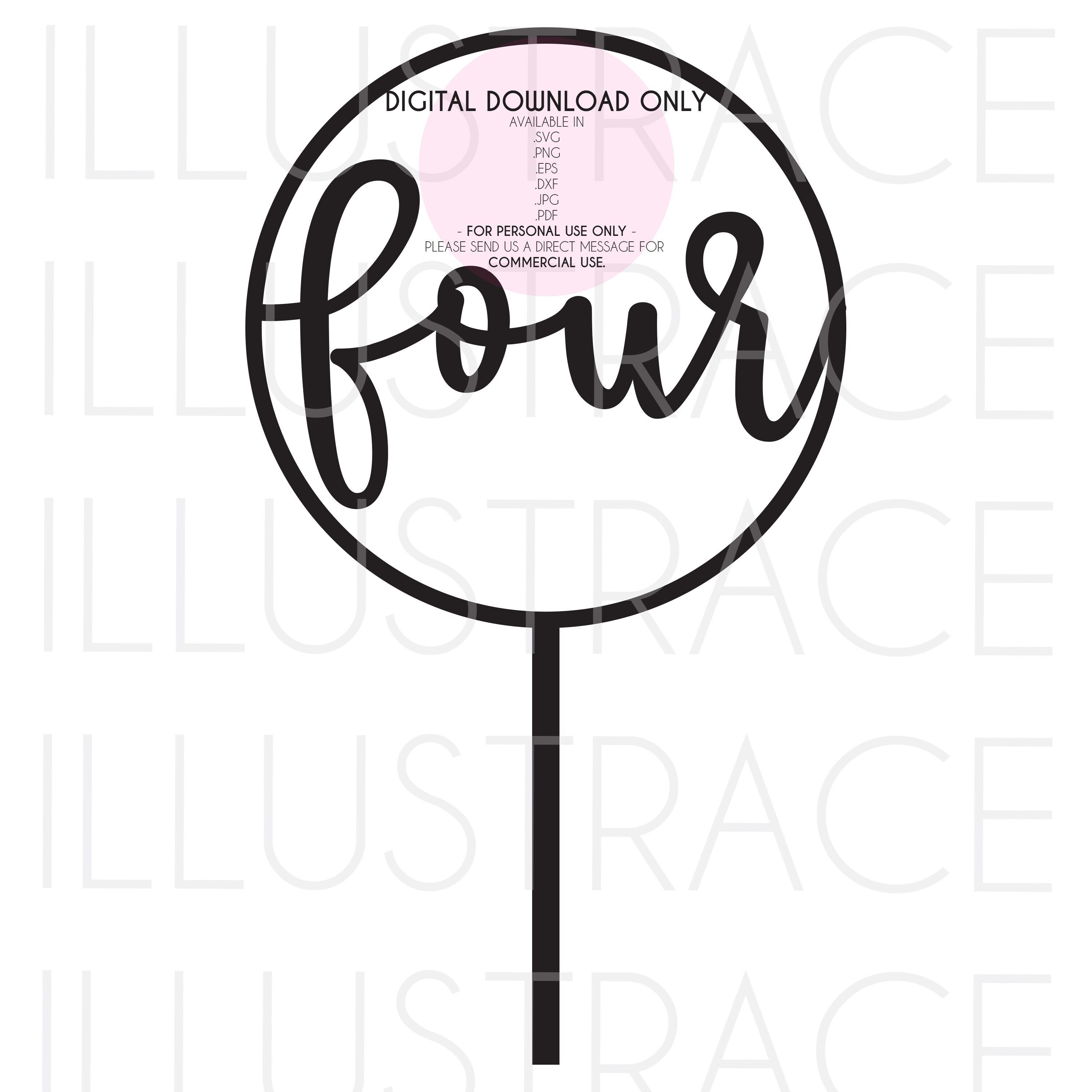 SVG File Four Cake Topper Template 4th Birthday Party Smash - Etsy
