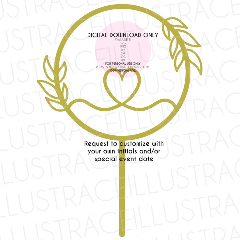 SVG Heart Wreath Cake Topper - Custom Cake Topper Design Cut, Template ...