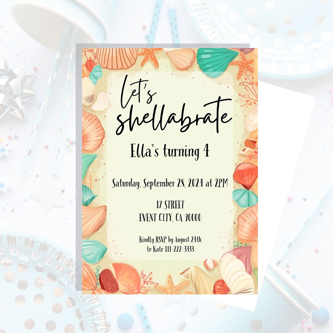 Shellabrate Invite Template Sea Shells Birthday Invitation, Baby Shower ...