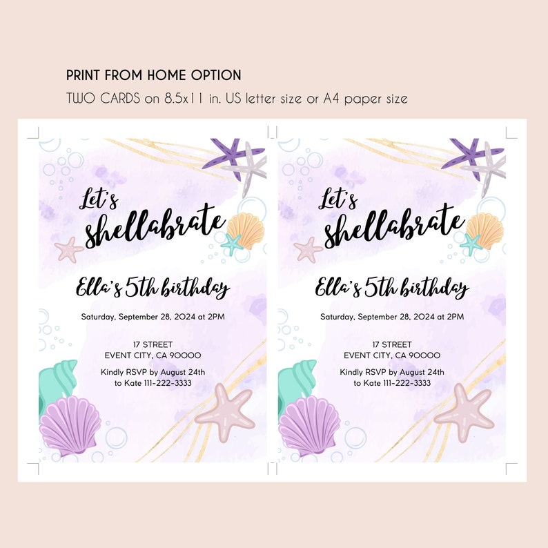 Shellabrate Invite Template - Sea Shells Birthday Invitation, Baby ...