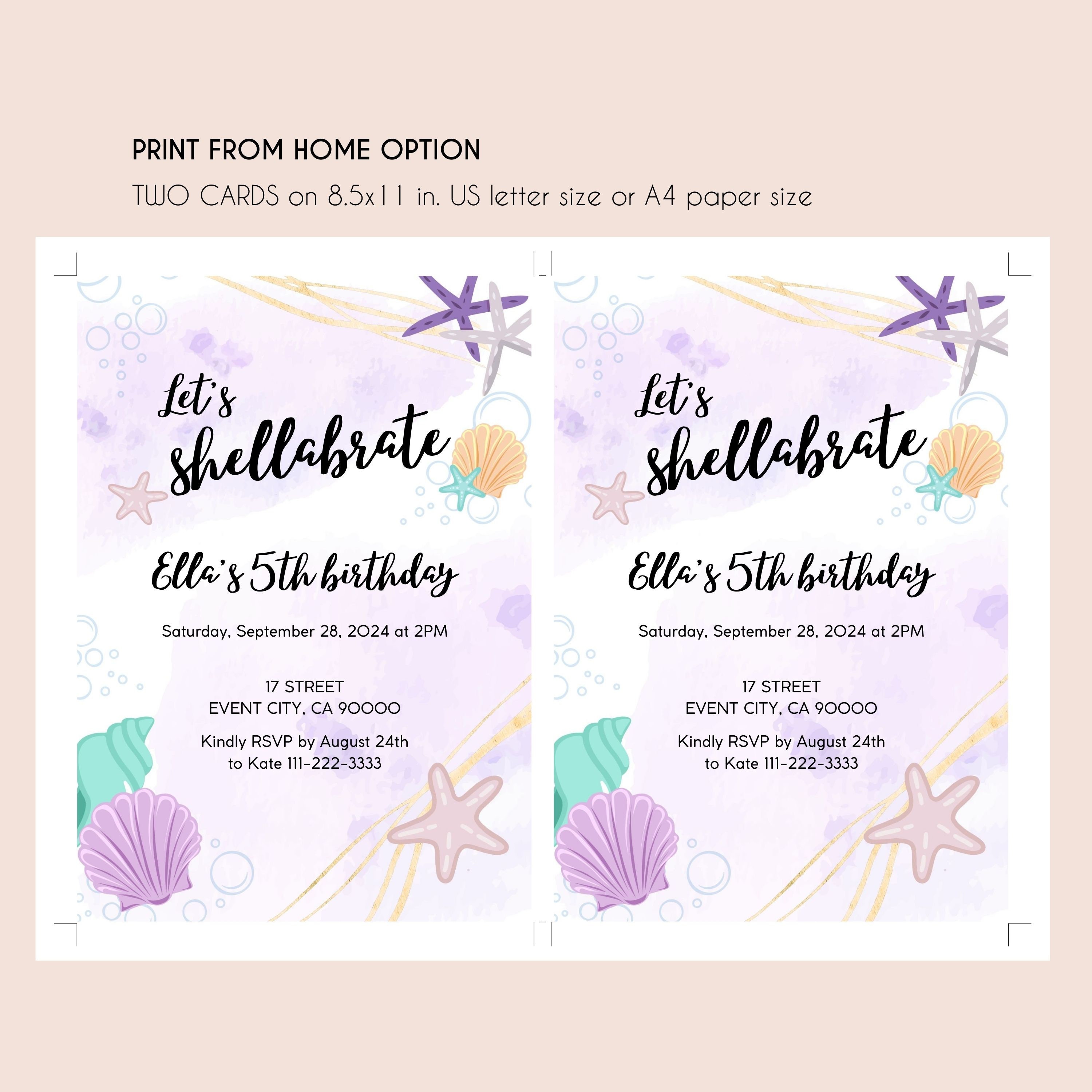 Shellabrate Invite Template - Sea Shells Birthday Invitation, Baby ...