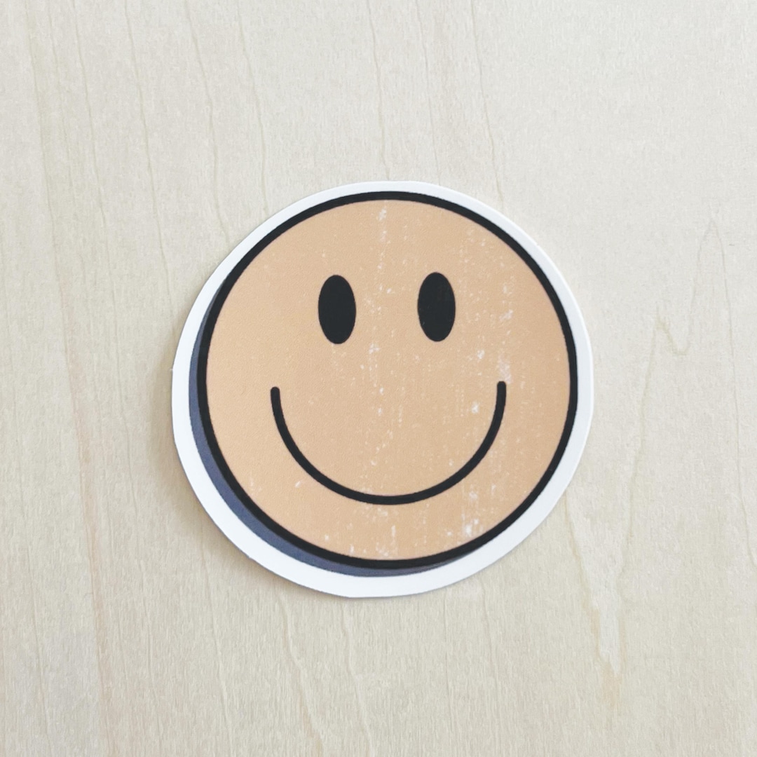 Retro Happy Face Sticker - Waterproof Die-cut Sticker for Water Bottle ...