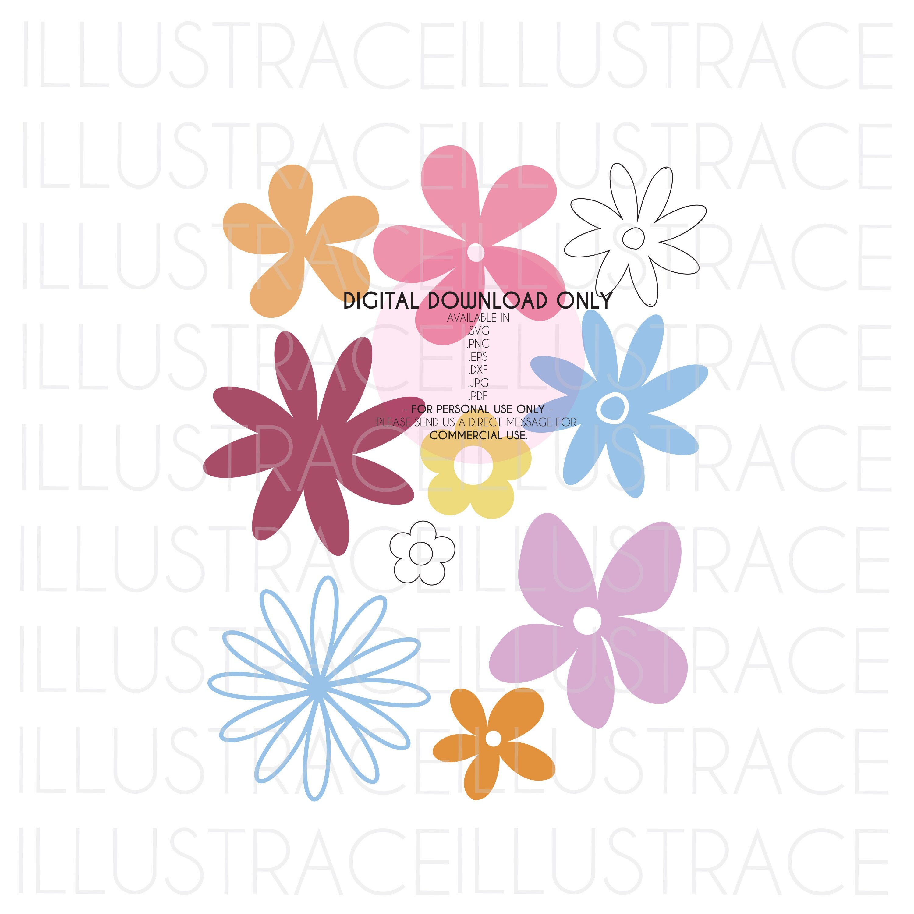 SVG Groovy Daisy Flowers Shapes Flower Vector Stickers - Etsy